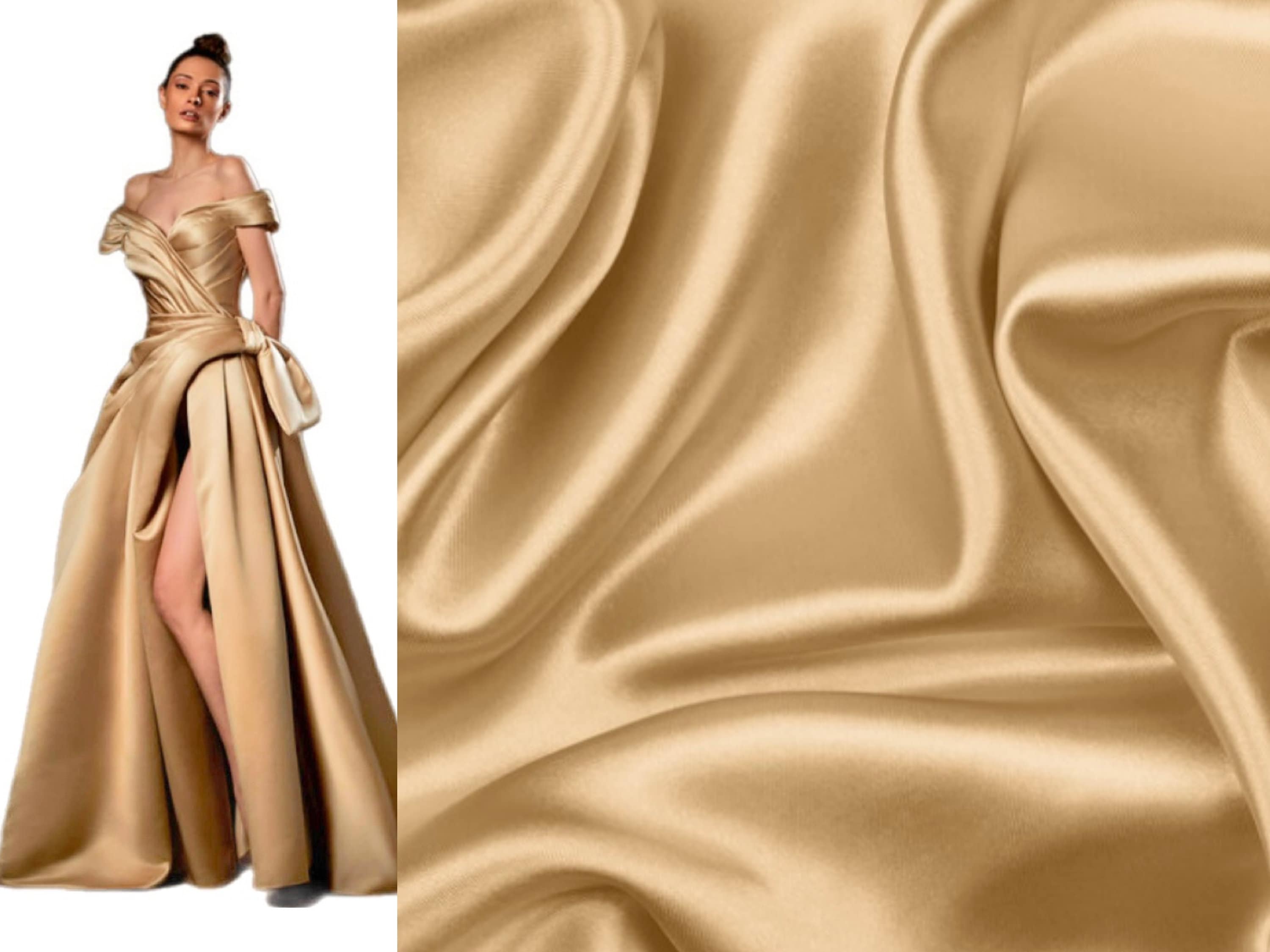 Gold Bridal Satin Fabric Gold Duchesse Bridal Shiny Satin By Etsy