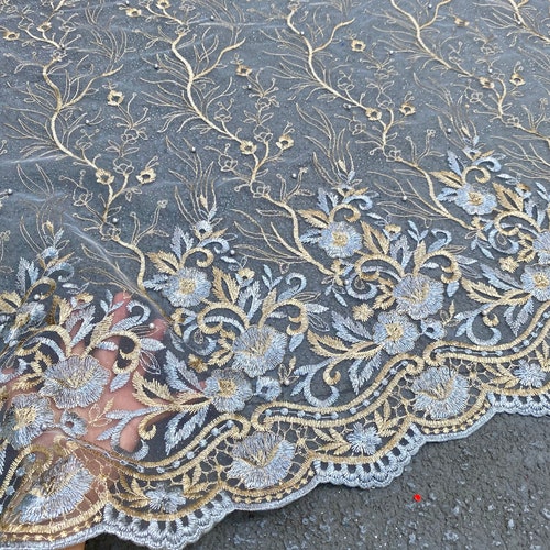 Brianna GOLD Polyester Floral Embroidery With Sequins on BLACK - Etsy