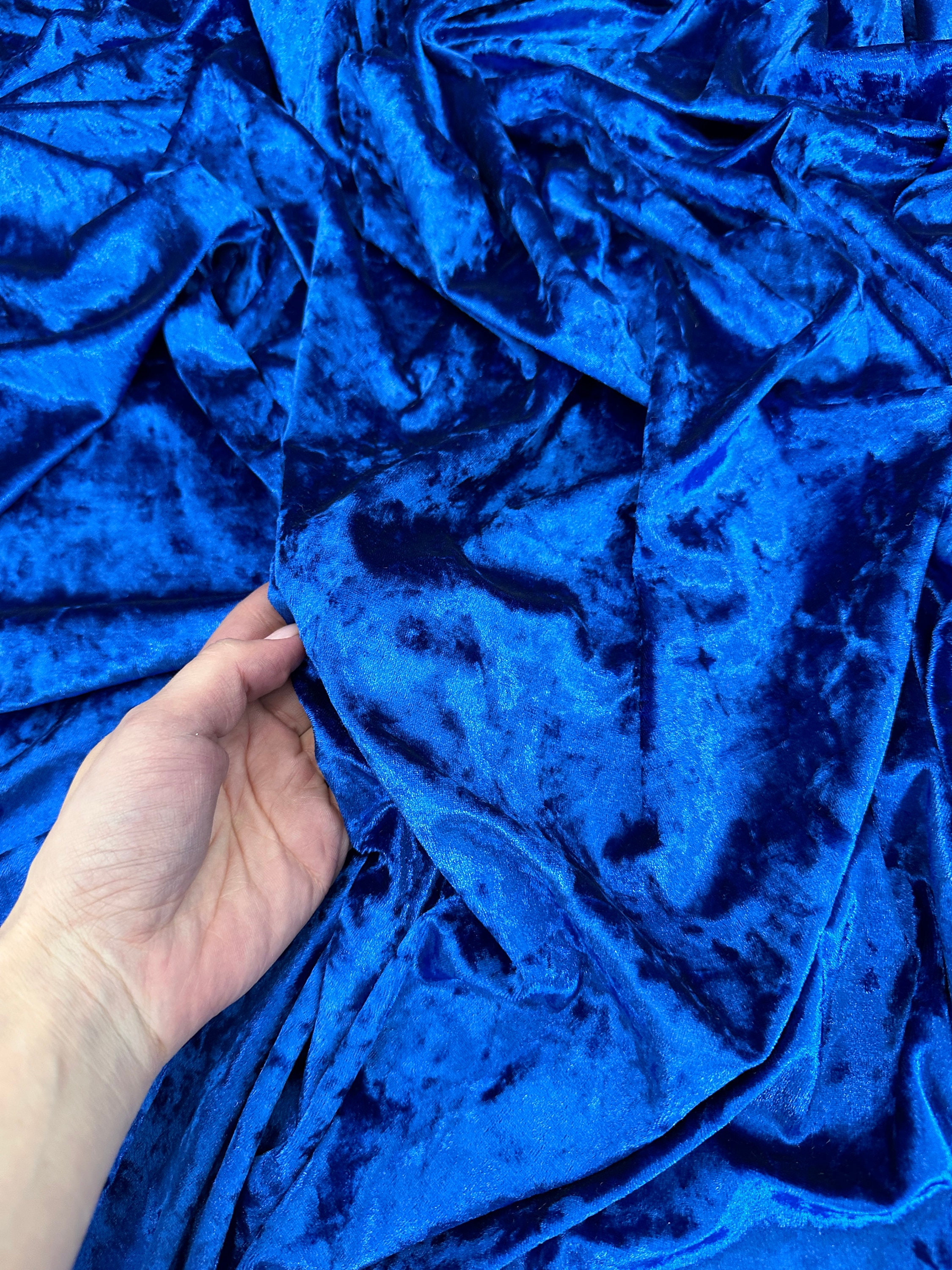 Blue Crushed Velvet Fabric