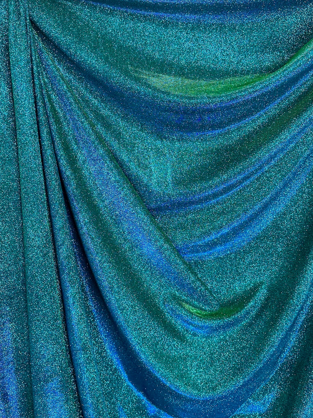 Teal Iridescent Stretch Lurex Glitter Fabric/ Glimmer/ Teal Stretch ...