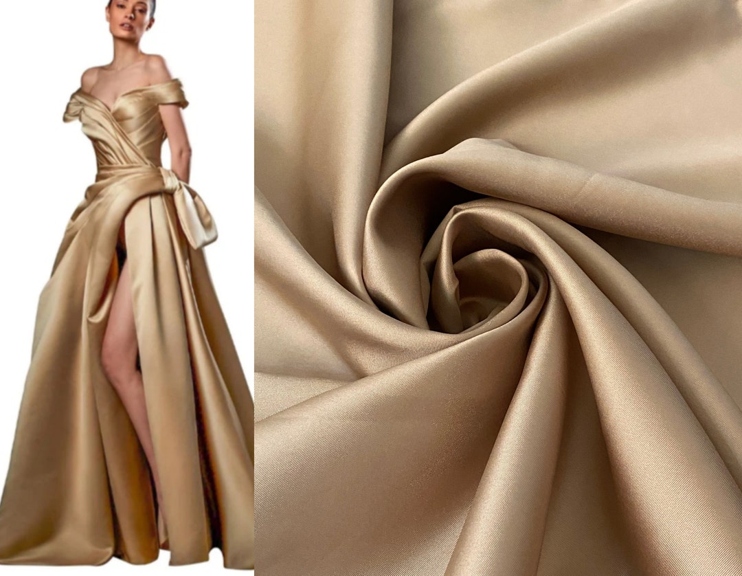 Luxury Gold Mikado Satin Fabric, Mocha Mikado Satin. Bridal Satin ...