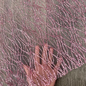 Rose Gold Lace Glitter Fabric on Mesh, Evening Dress Bridal Rose Pink ...
