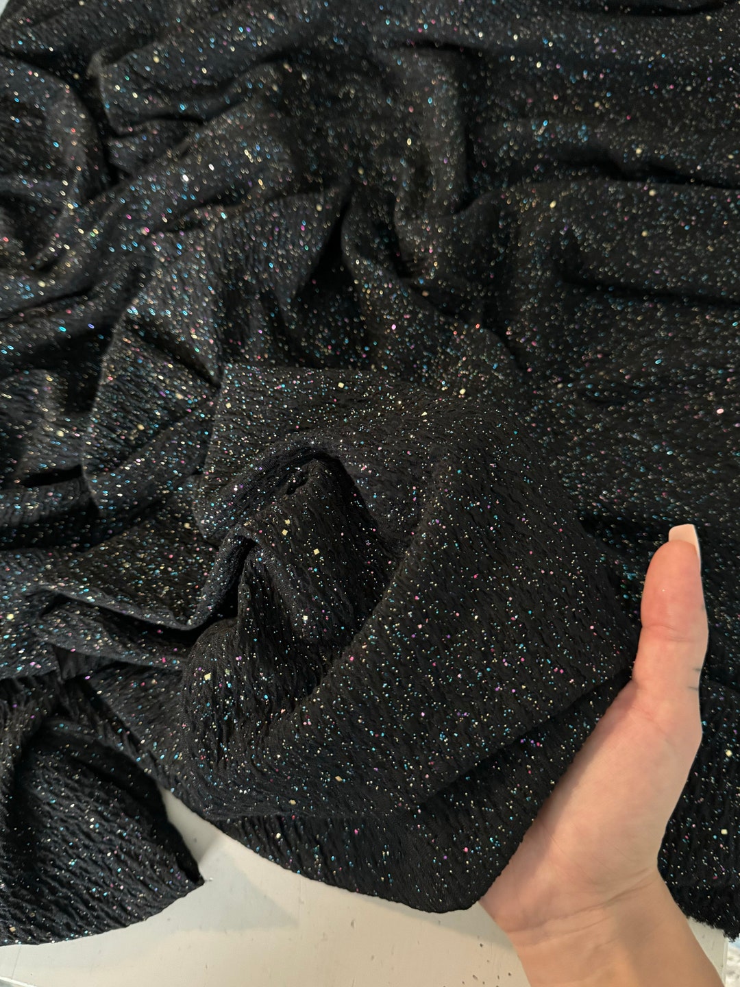 Celestial Multicolor Black Glitter Lurex Jersey Knit , Shimmery Spandex ...