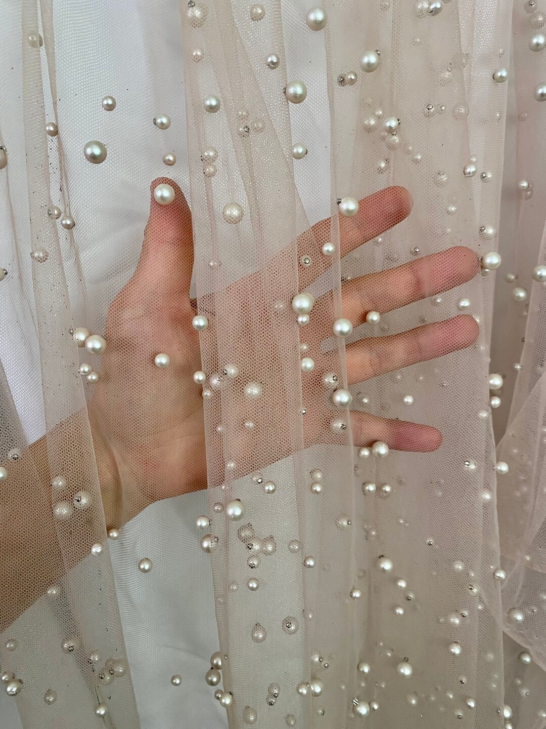 Nude Pearl Tulle Fabric, Beige Pearl Beaded Tulle for Veil, Skin Tone ...