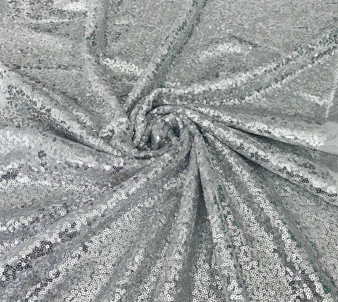 Silver Sequin Fabric by the Yard, Silver Stretch Sequin Fabric for ...