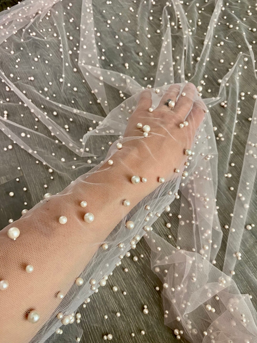 Blush Pearl Tulle Fabric, Blush Pearl Beaded Tulle for Veil, Light Pink ...