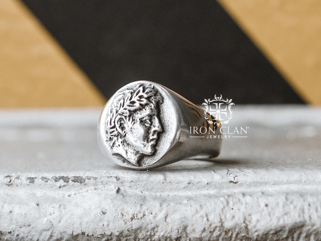 AUGUSTUS (handsculpted Ring • 925 Silver and Gold Signet Ring • Roman ...