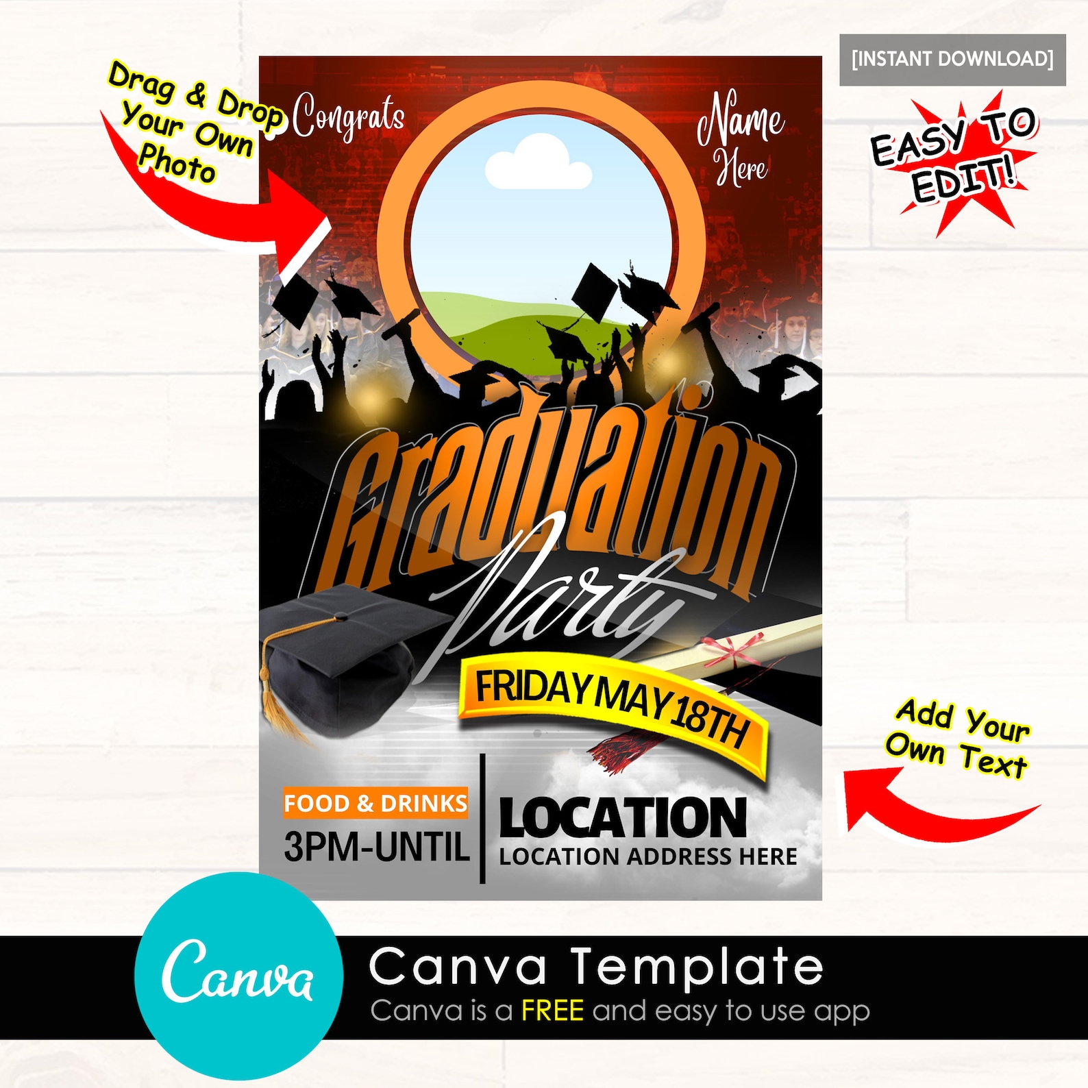 Graduation Flyer Template for Canva Invitation Graduation - Etsy