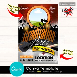 Graduation Flyer Template for Canva | Invitation, Graduation Party ...