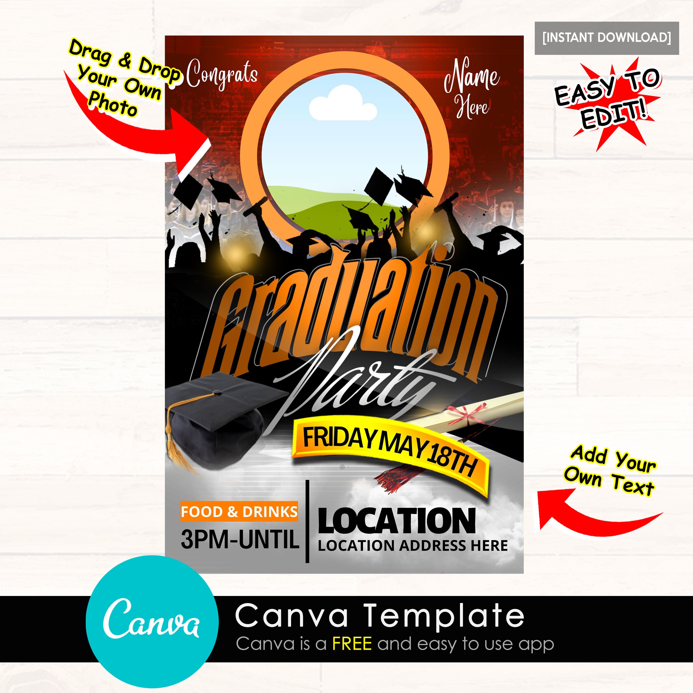 Graduation Flyer Template for Canva Invitation Graduation - Etsy