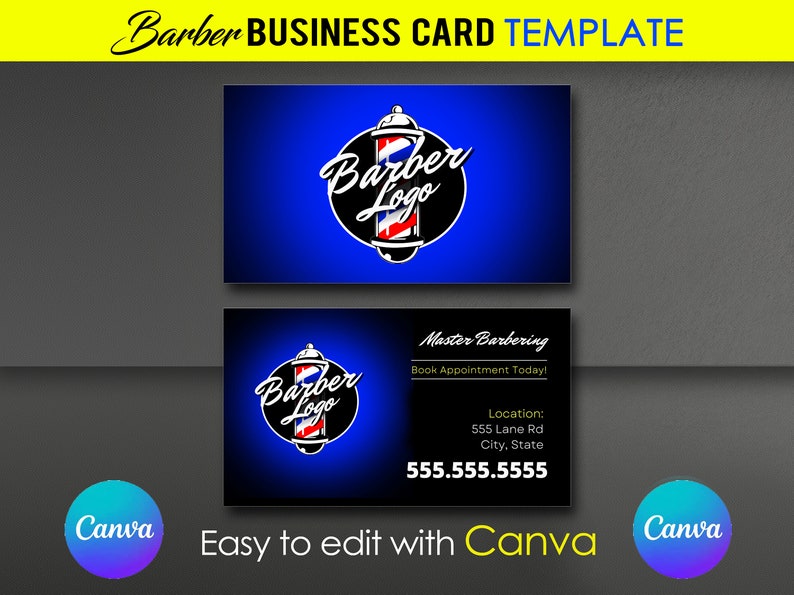 Barber Business Card Template (edit With Canva) - Barber Shop Design ...