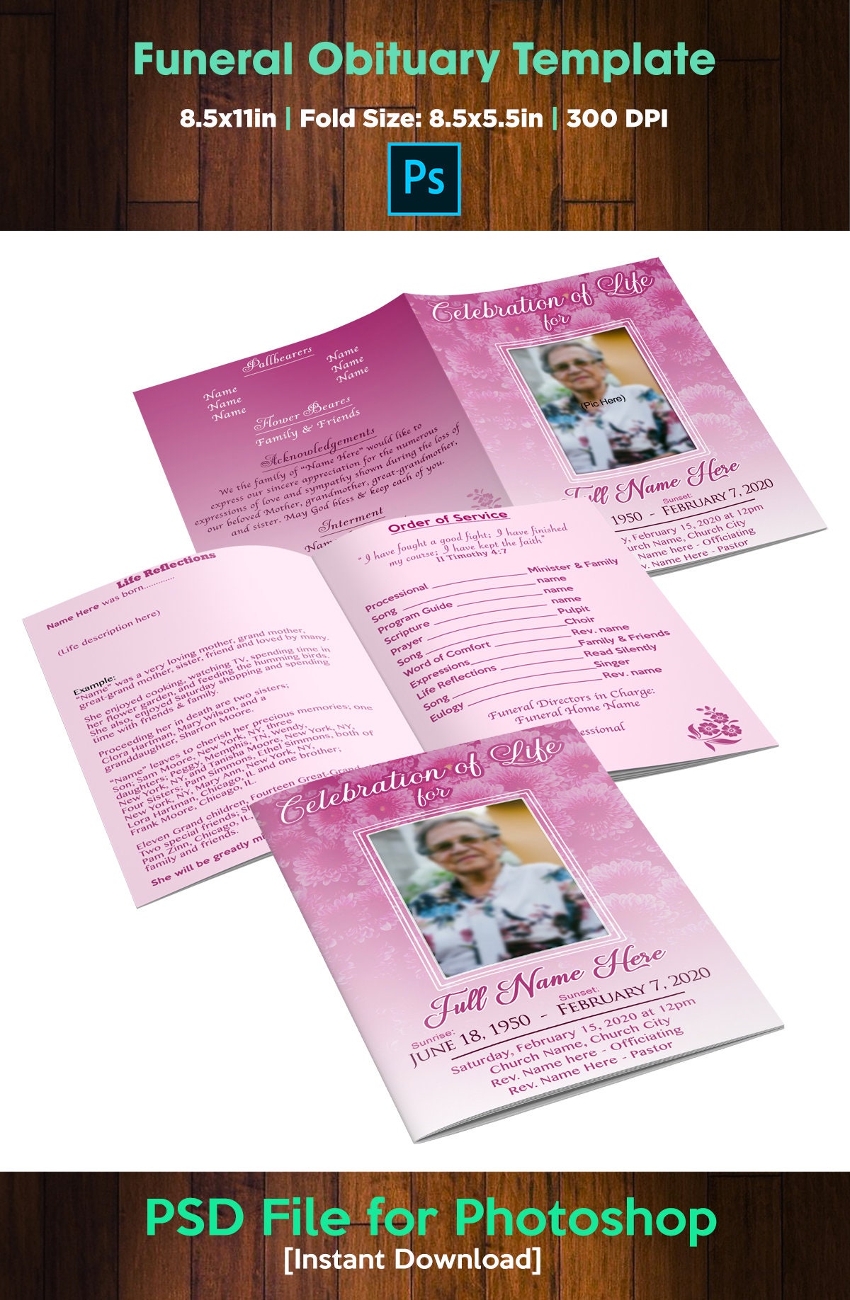 Obituary Program Funeral [template] for Mom Grandmom Mother Woman - 4 ...