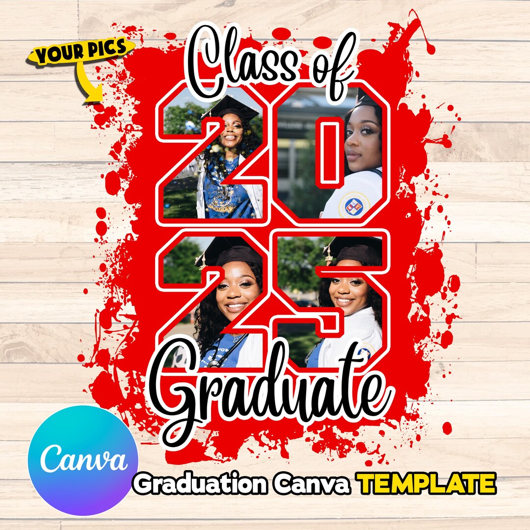 Red Class of 2025 Sublimation Design, Canva Template DIY, Add Pictures ...