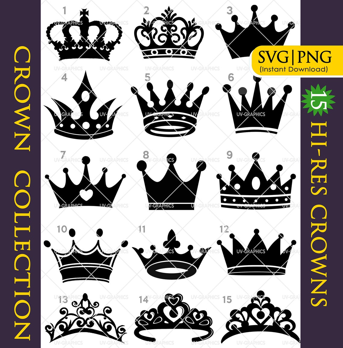 Crown Collection, 15 Hi-res Crowns, SVG | PNG [instant Download] - Etsy