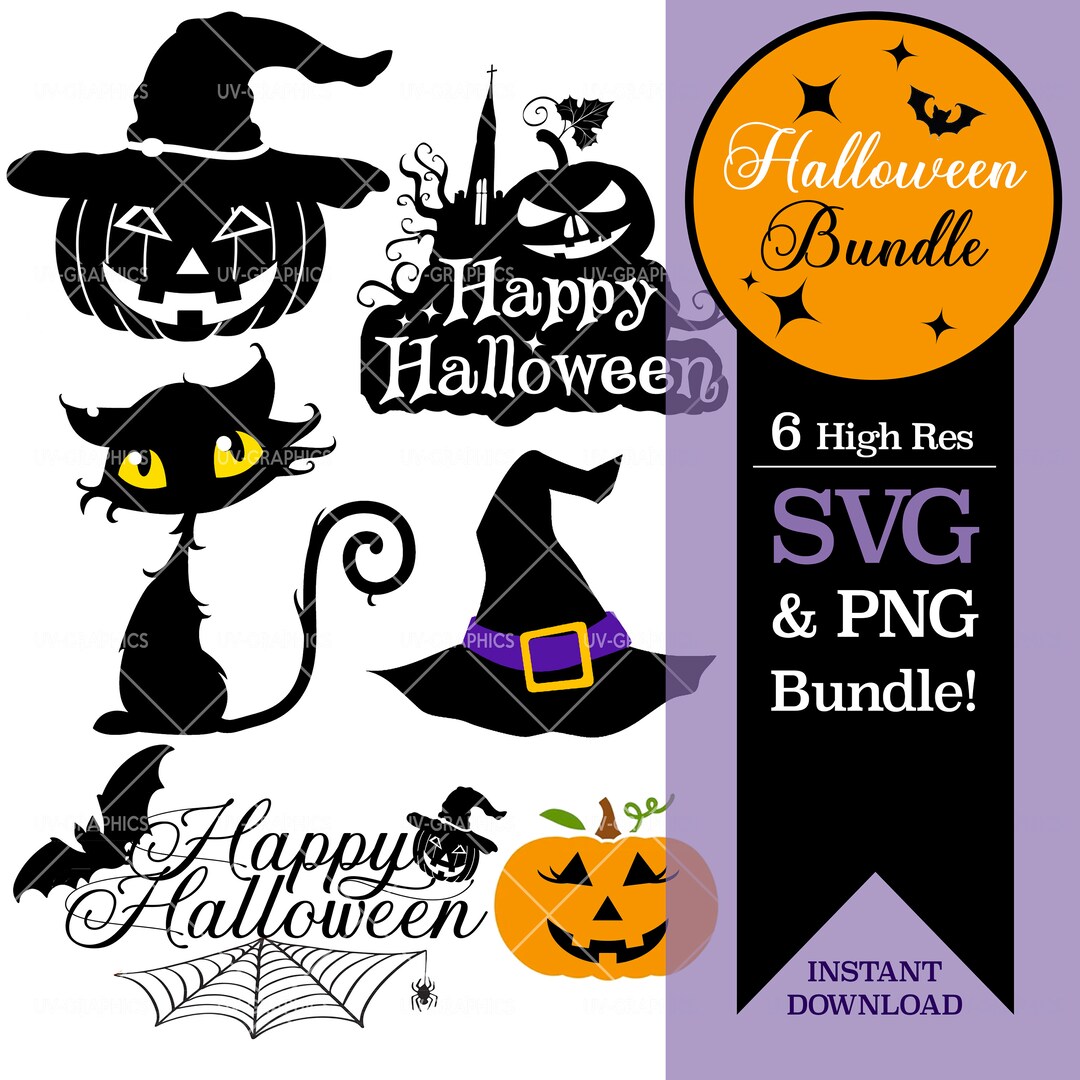 Halloween Cat Clipart SVG & PNG - Pumpkin, Cat, Witch Hat, Halloween ...