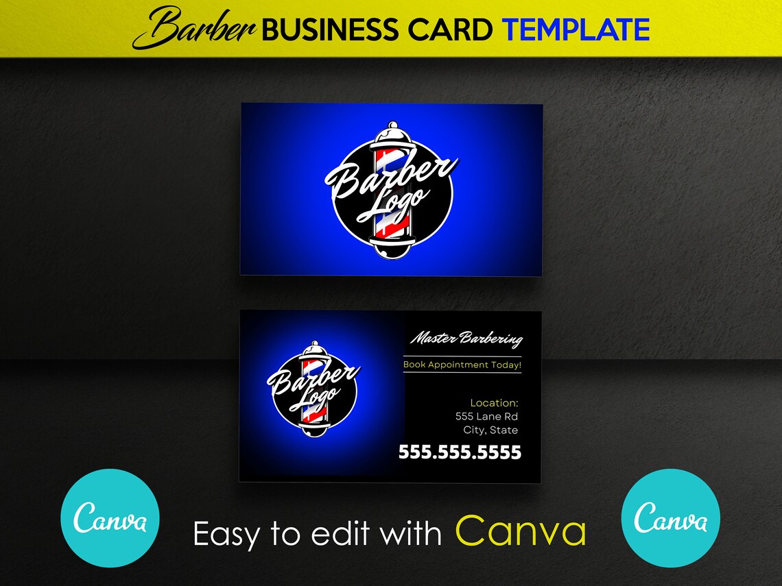 Barber Business Card Template edit With Canva Barber Shop - Etsy