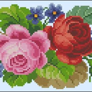 Roses and Violets Floral Small Cross Stitch Pattern Miniature - Etsy