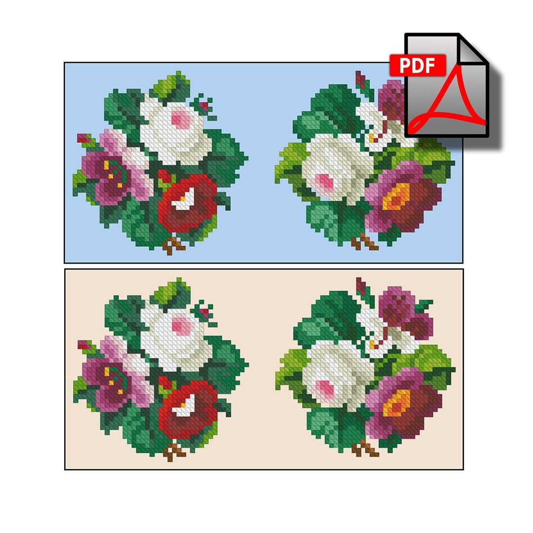 Set of Two Miniatures 2 Cross Stitch Pattern Small Floral Berlin ...