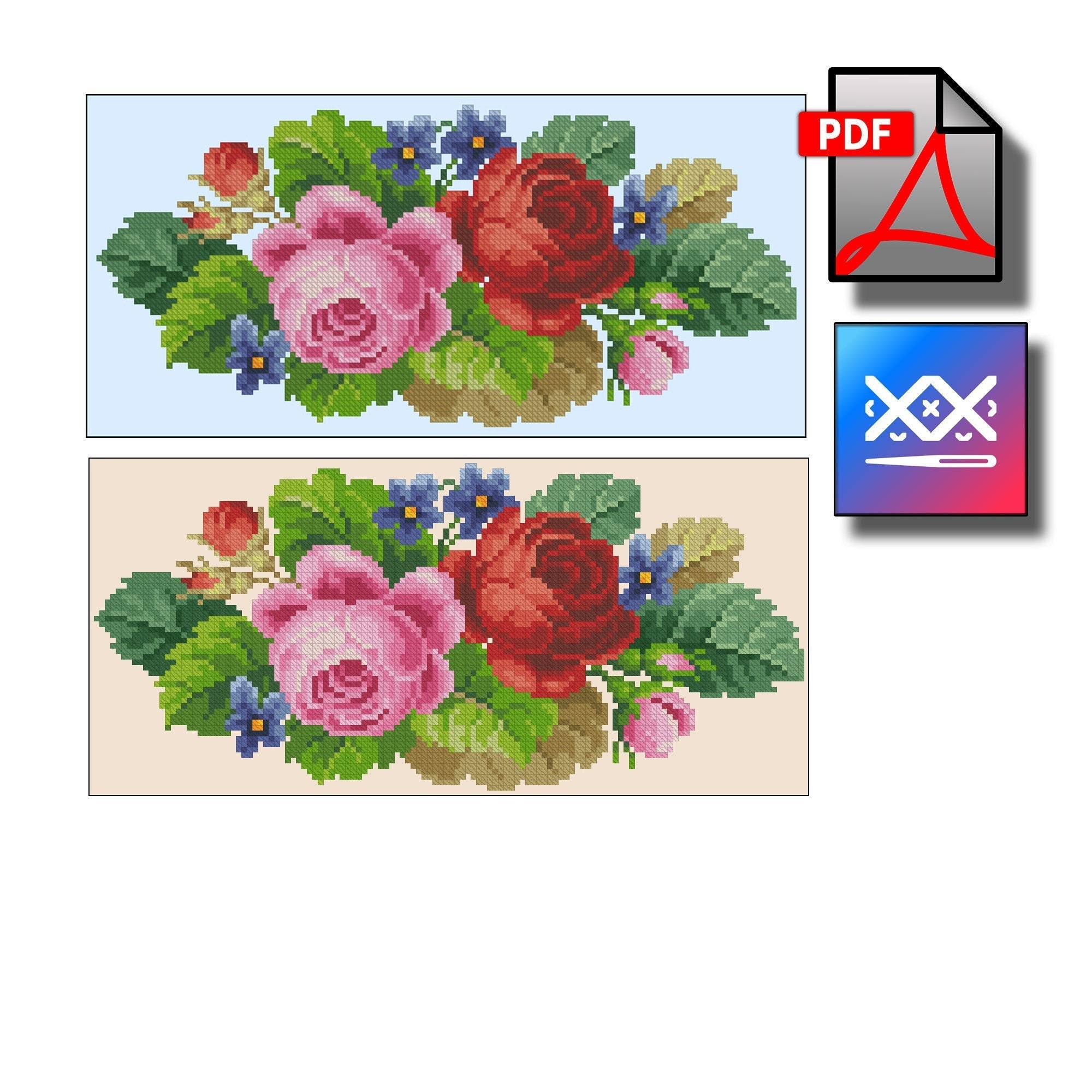 Roses and Violets Floral Small Cross Stitch Pattern Miniature - Etsy