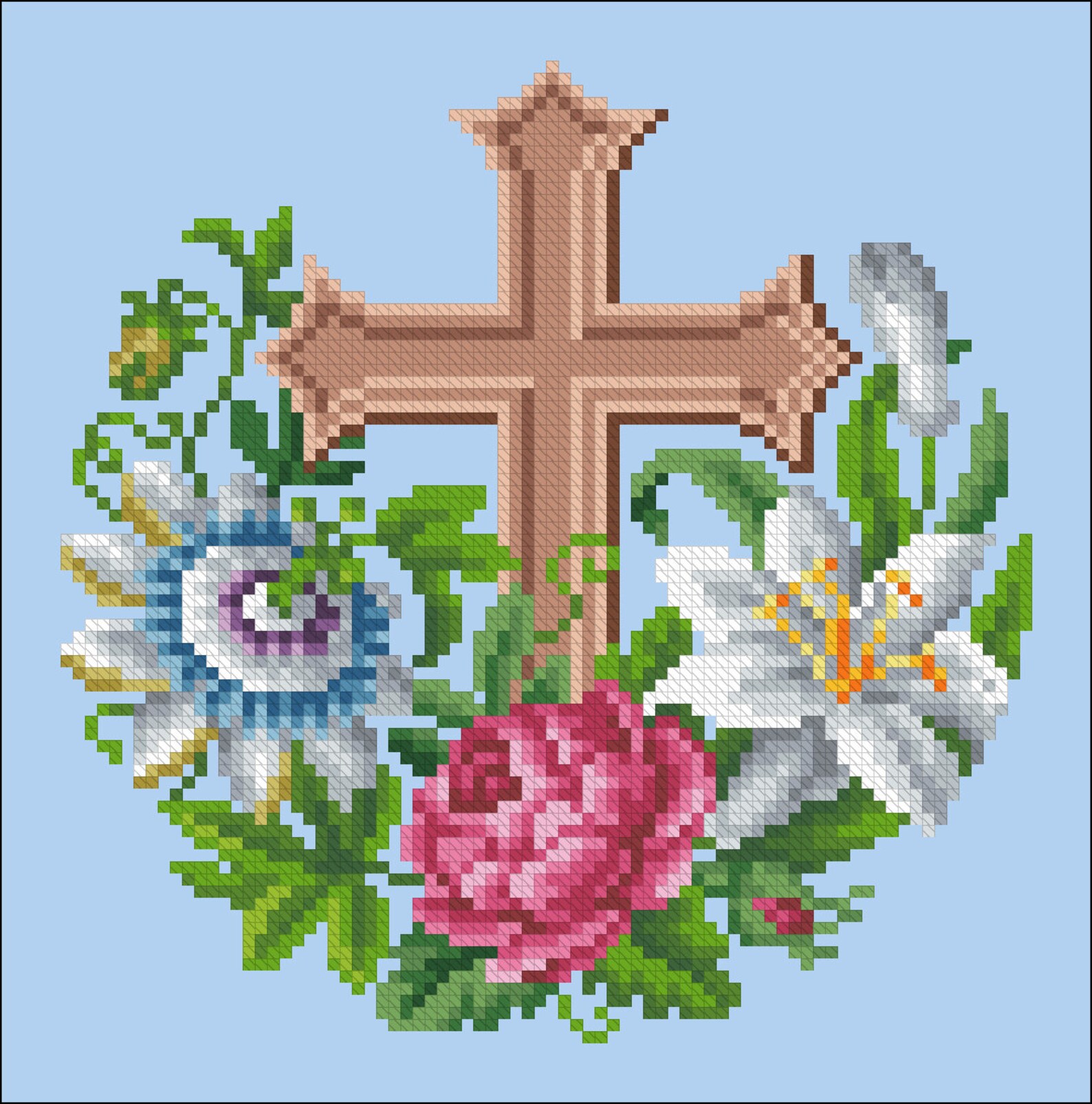 Religion Cross Stitch Hoop Pattern Cross in Flowers Berlin - Etsy