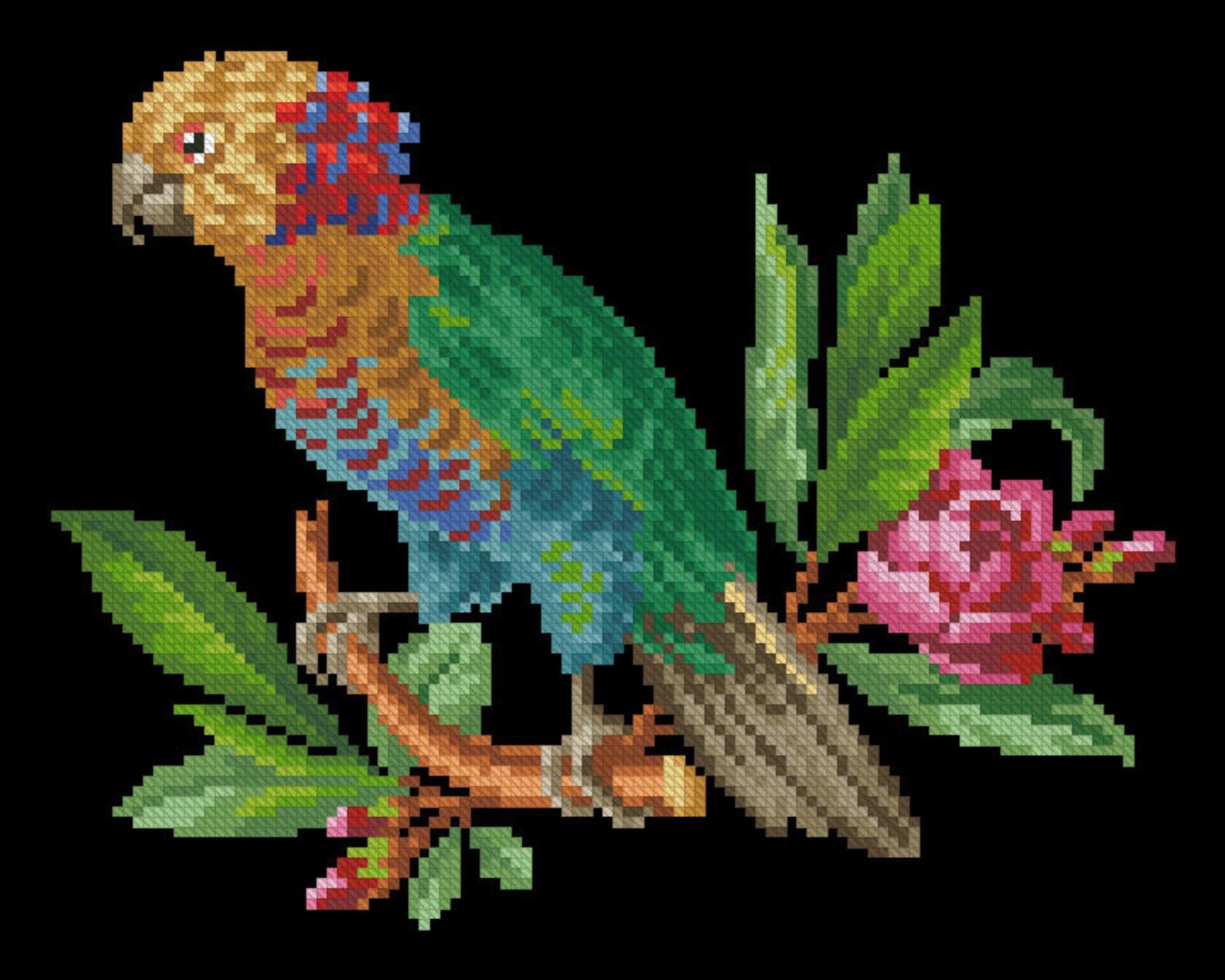 Bird Floral Parrot Cross Stitch Pattern Berlin Woolwork - Etsy