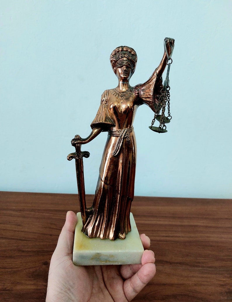 Vintage Bronze Lady Justice Statue: Greek Goddess Themis on Marble Base ...