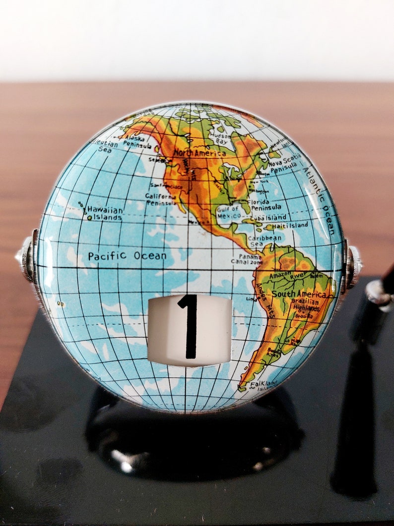 Vintage Perpetual Calendar Globe & Pen Holder - Etsy