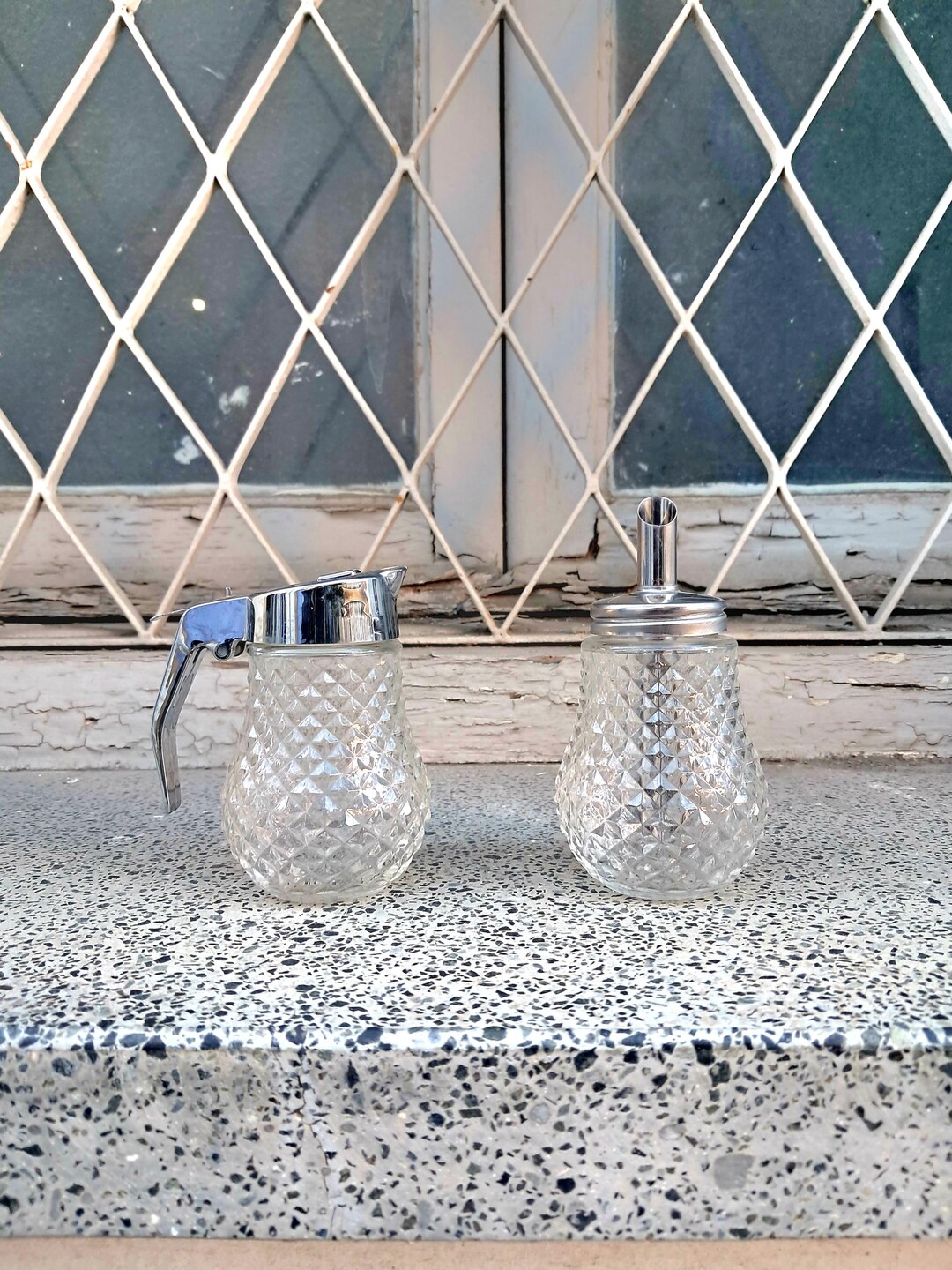 Vintage BMF Diamond Point Glass Syrup/milk & Sugar Bottles Set - Etsy