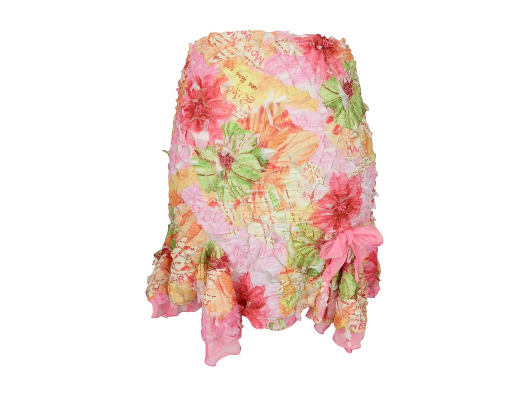 Vintage 2000s Y2K Subversive Preppy Bright Floral Print Crinkle Ruched ...