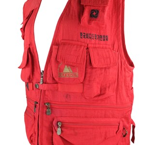 Vintage 90s Rare Korean Gorpcore Bright Red Zip up Utility Vest With ...