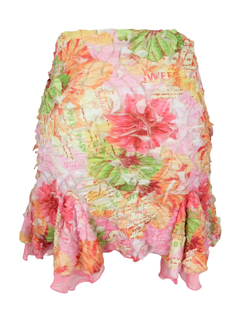 Vintage 2000s Y2K Subversive Preppy Bright Floral Print Crinkle Ruched ...