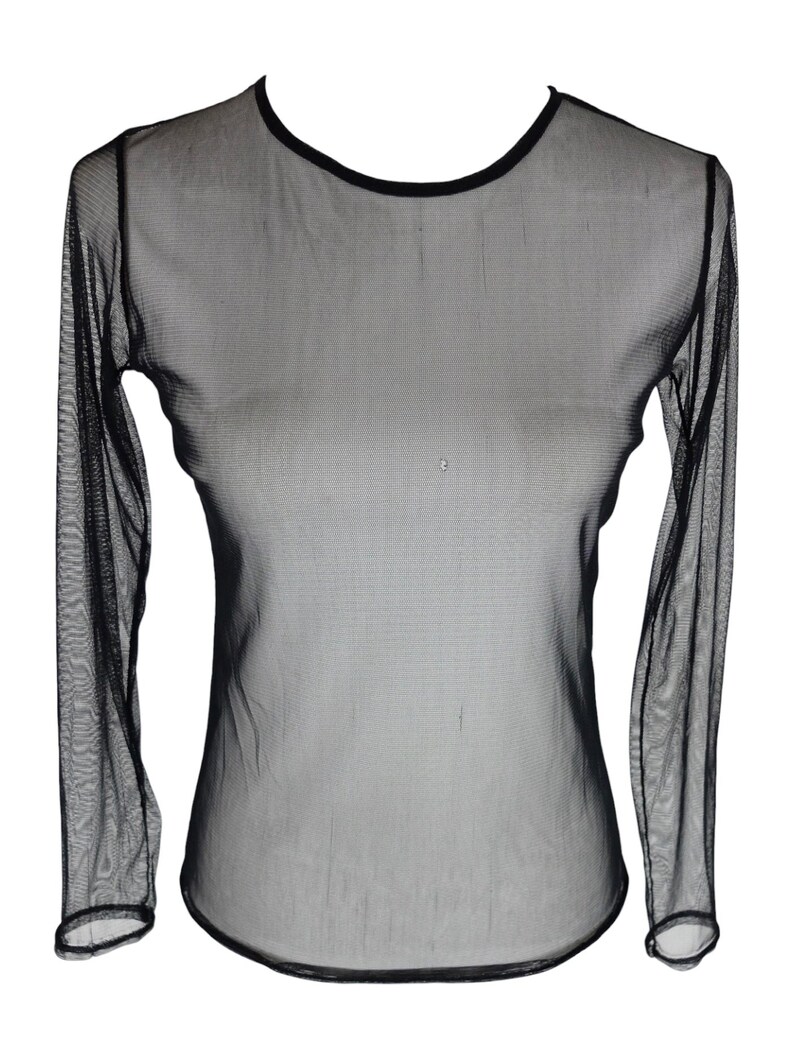 Vintage 2000s Y2K Grunge Gothic Black Sheer Scoop Neck Long Sleeve Mesh ...