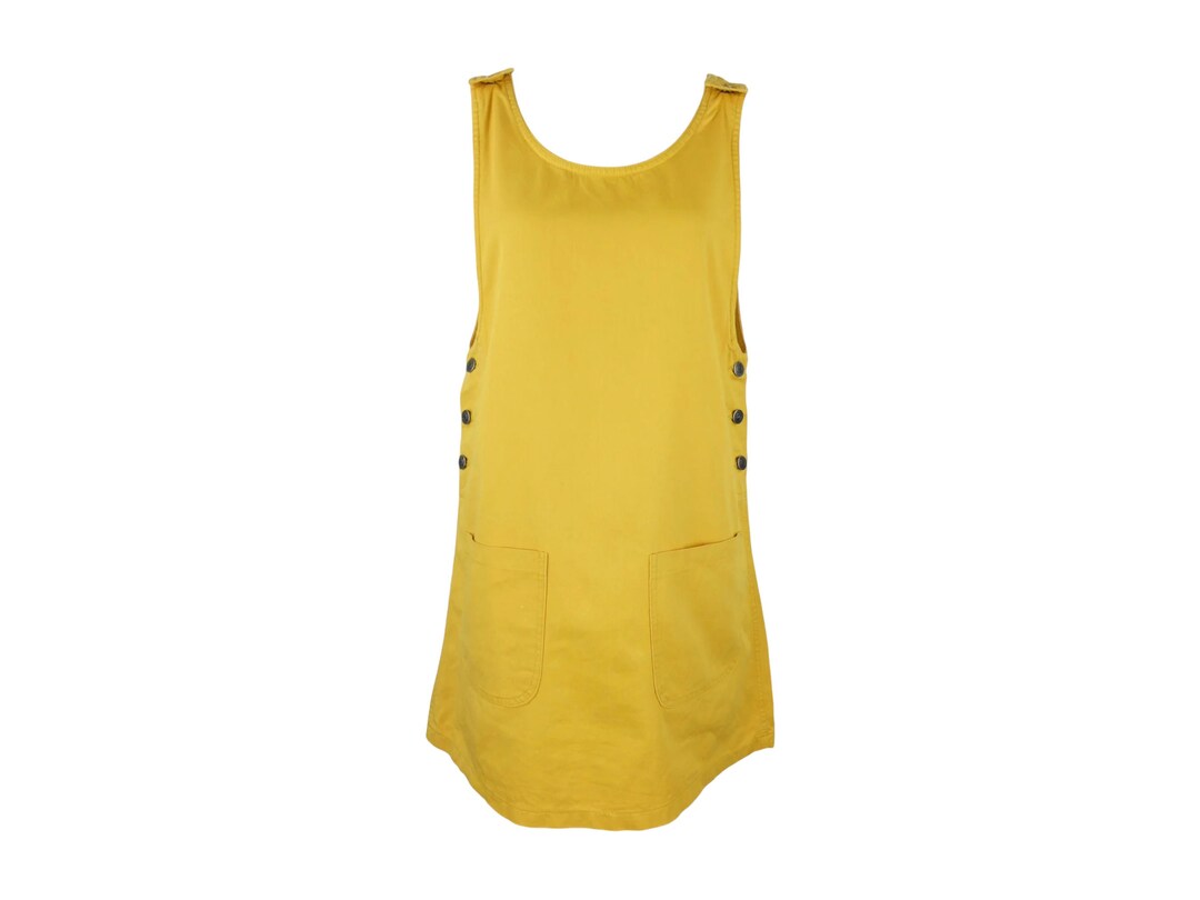 Vintage 90s Y2K Bohemian Preppy Mod Solid Yellow Pinafore Sleeveless ...