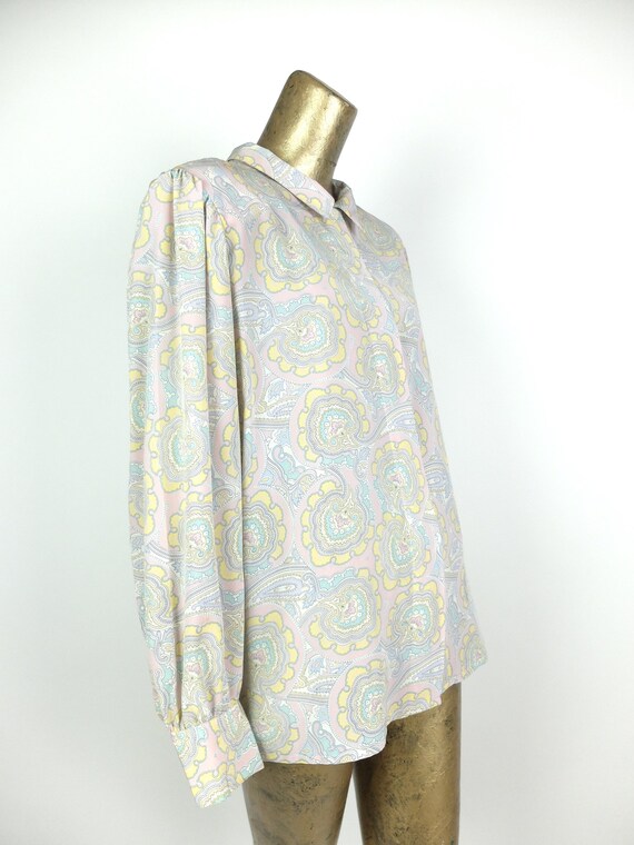 Vintage 80s Psychedelic Paisley Pastel Long Sleeve Mo… - Gem