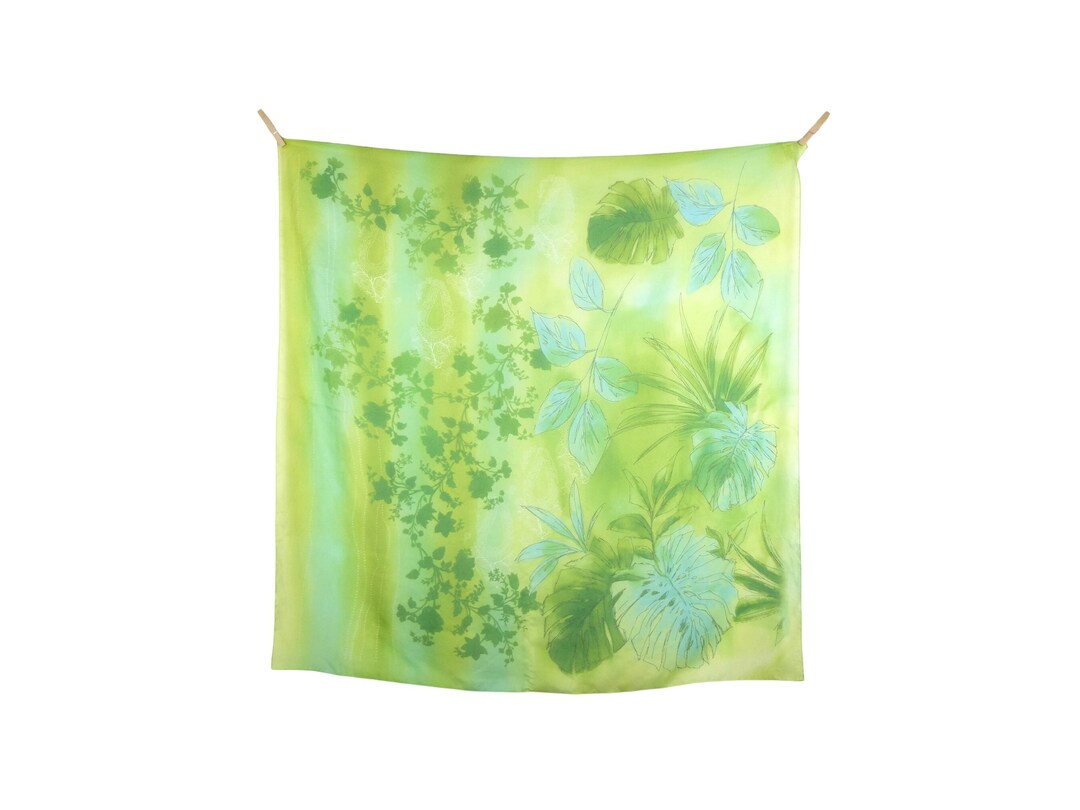 Vintage 2000s Y2K Bright Neon Green Floral Print Sheer Square Bandana ...