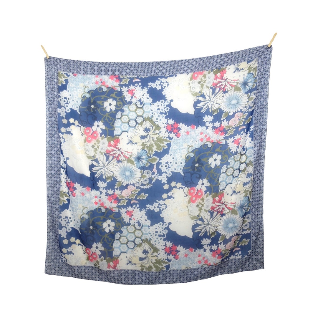 Vintage 90s Chic Mod Preppy Blue & Pink Floral Patterned Square Bandana ...