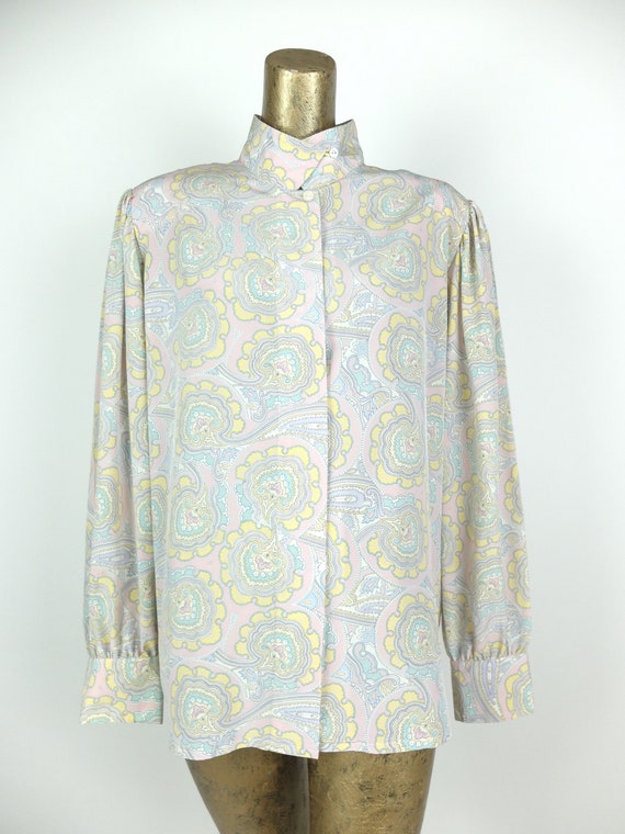 Vintage 80s Psychedelic Paisley Pastel Long Sleeve Mo… - Gem
