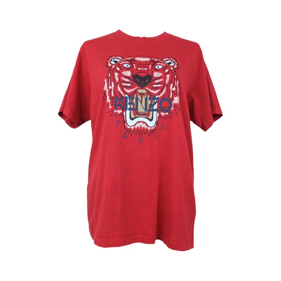 Kenzo Red Tiger Print Short Sleeve Crew Neck Graphic T Shirt Women s Size L