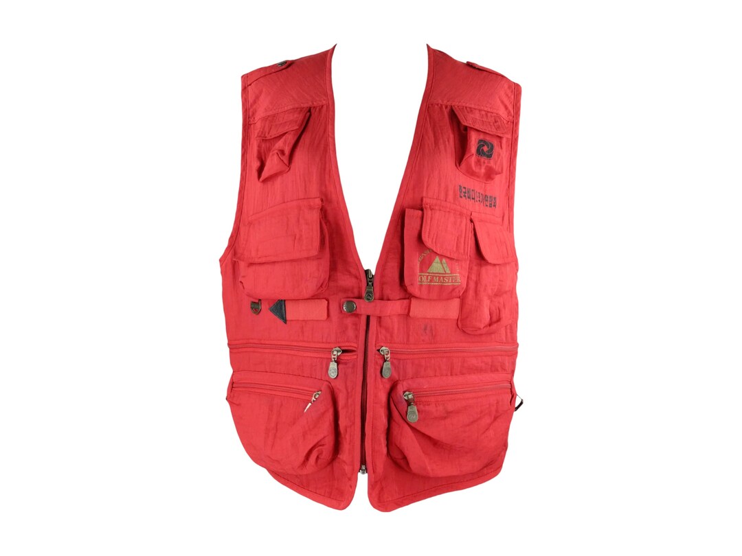 Vintage 90s Rare Korean Gorpcore Bright Red Zip up Utility Vest With ...