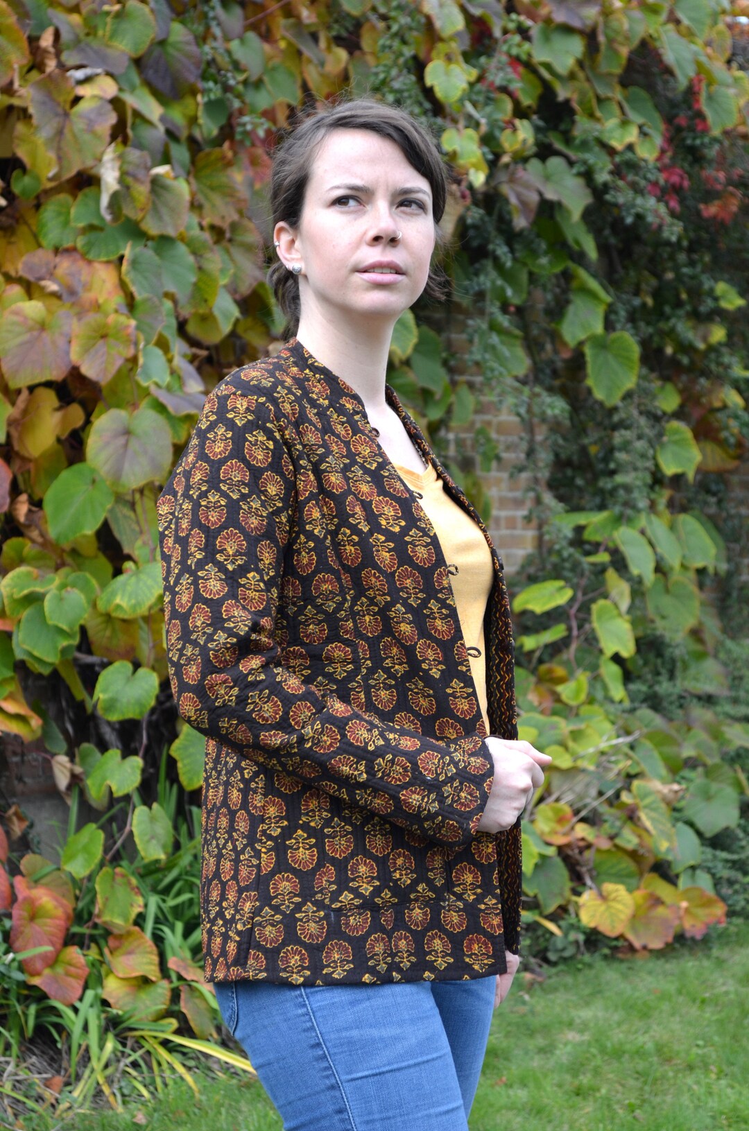 New Shaila Hand Block Printed Quilted Jacket,black,lightweight,pure ...