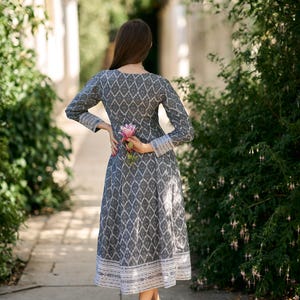 Haima-dress,calf Length,ikat,hand Loom,bohemian,grey,white,casual ...