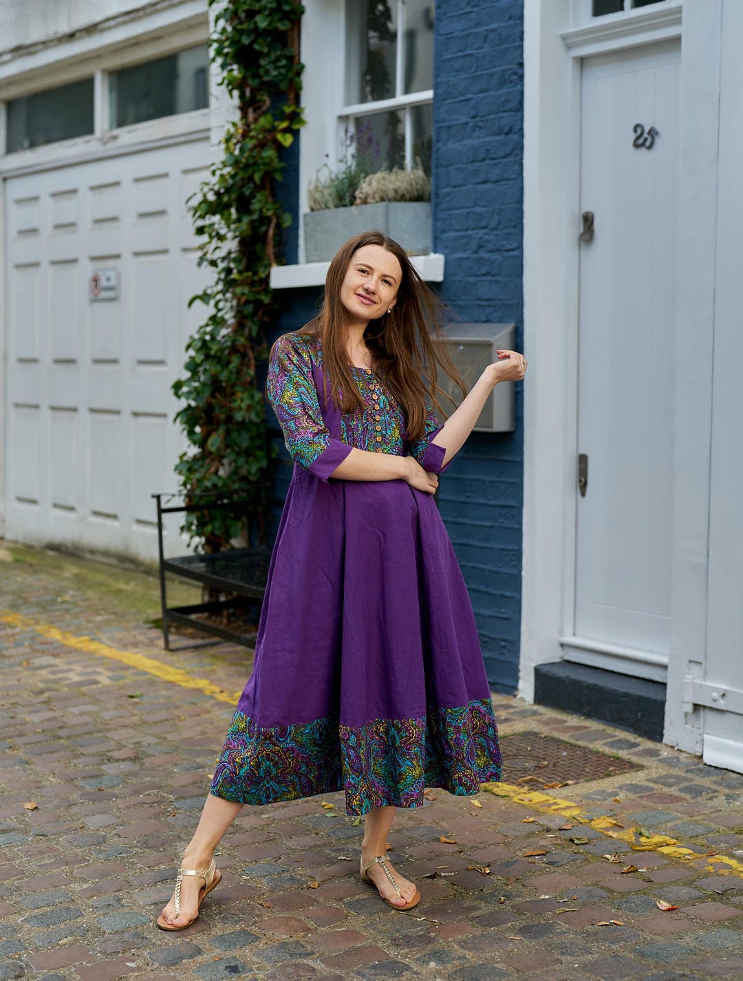 Calista-dress,calf Length,hand Loom,bohemian,paisley,purple,turquoise ...