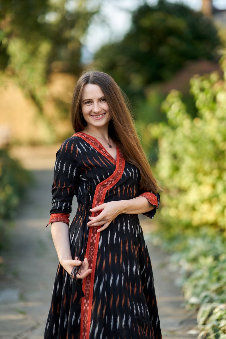 New Nada Anarkali Dress,bohemian,black,orange,wrap Dress,casual ...