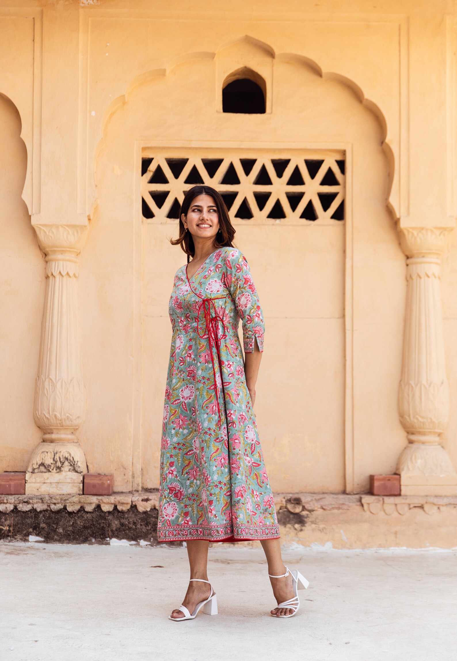 New Posy Anarkali Dress,pure Cotton,bohemian,floral,wrap Dress,casual ...