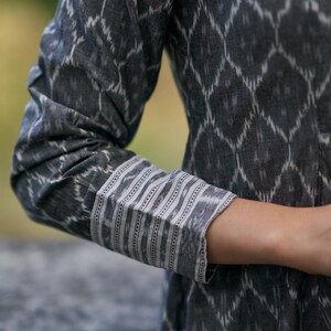 Haima-dress,calf Length,ikat,hand Loom,bohemian,grey,white,casual ...