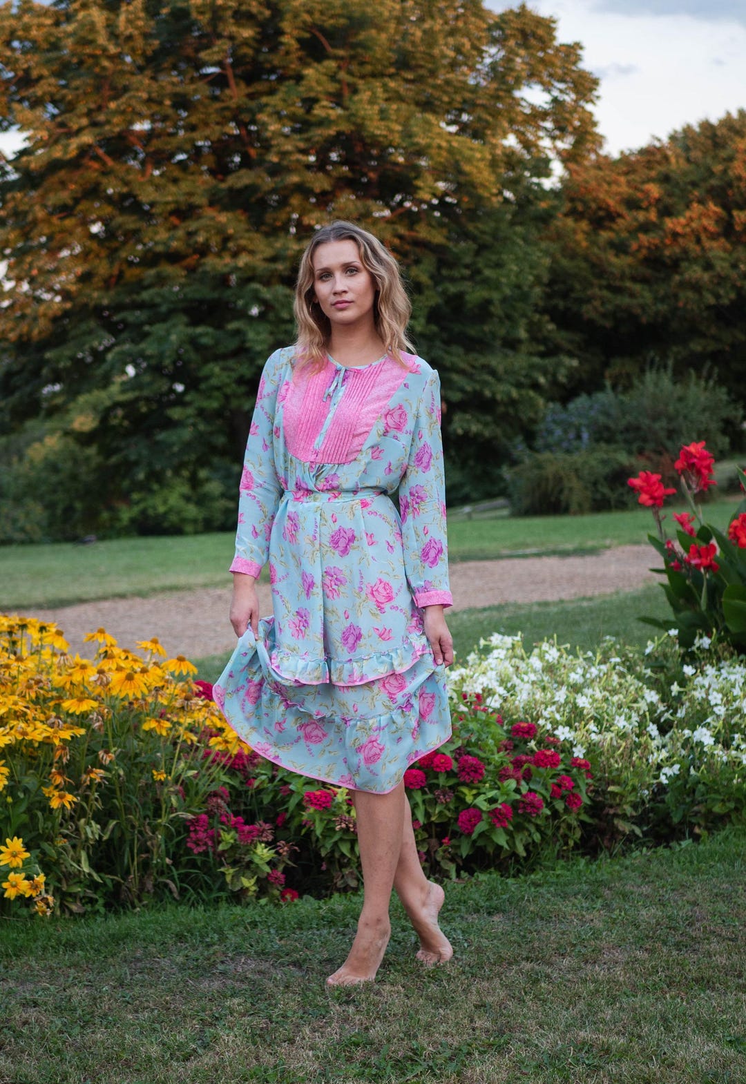 Rose-pure Silk Dress,bohemian,casual,occasional,floral,crepe De Chine ...