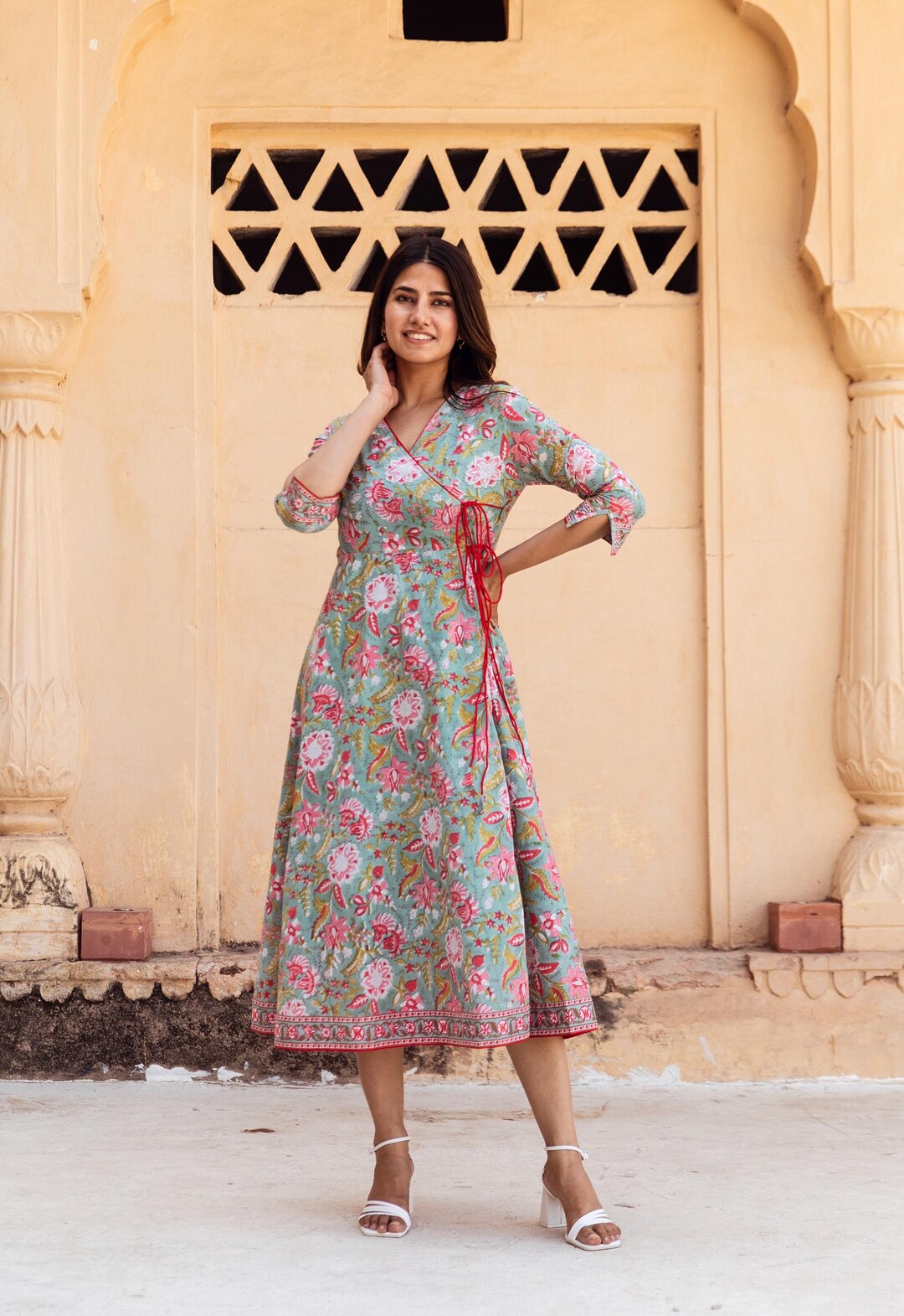 New Posy Anarkali Dress,pure Cotton,bohemian,floral,wrap Dress,casual ...