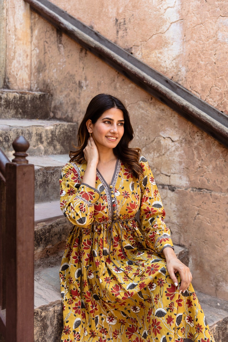 New Divya-bohemian Midi Dress,hand Block Printed Cotton,casual ...