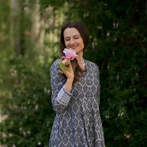 Haima-dress,calf Length,ikat,hand Loom,bohemian,grey,white,casual ...