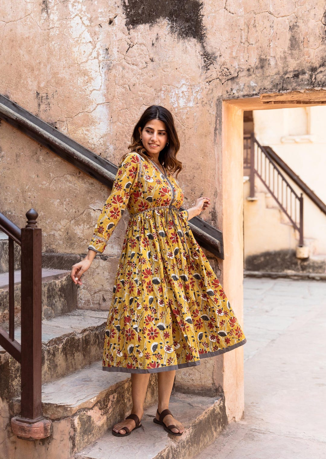 New Divya-bohemian Midi Dress,hand Block Printed Cotton,casual ...